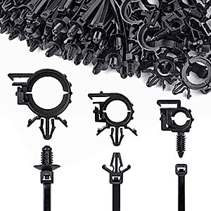 UNIGT 150pcs Push Mount Cable Zip Tie with Car Wire Loom Routing Clips, Universal Compatible with GM Ford Trucks Cars Sedan UTV Engine Bay Self Locking Straps