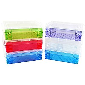 Advantus Crafts Storage Studios Super Stacker 6-Pack of Crayon Box 1.5 x 3.5 x 4.75 inches; Set Comes In Random Color Combinations of Blue, Clear, Green, Purple or Red (Colors will vary from image)