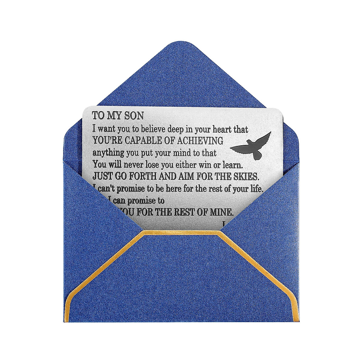 Personalized Engraved Wallet Metal Card Inserts for Son - Unique Love Insert Cards Customized for Him from Mom Mother - Graduation Christmas Deployment Birthday