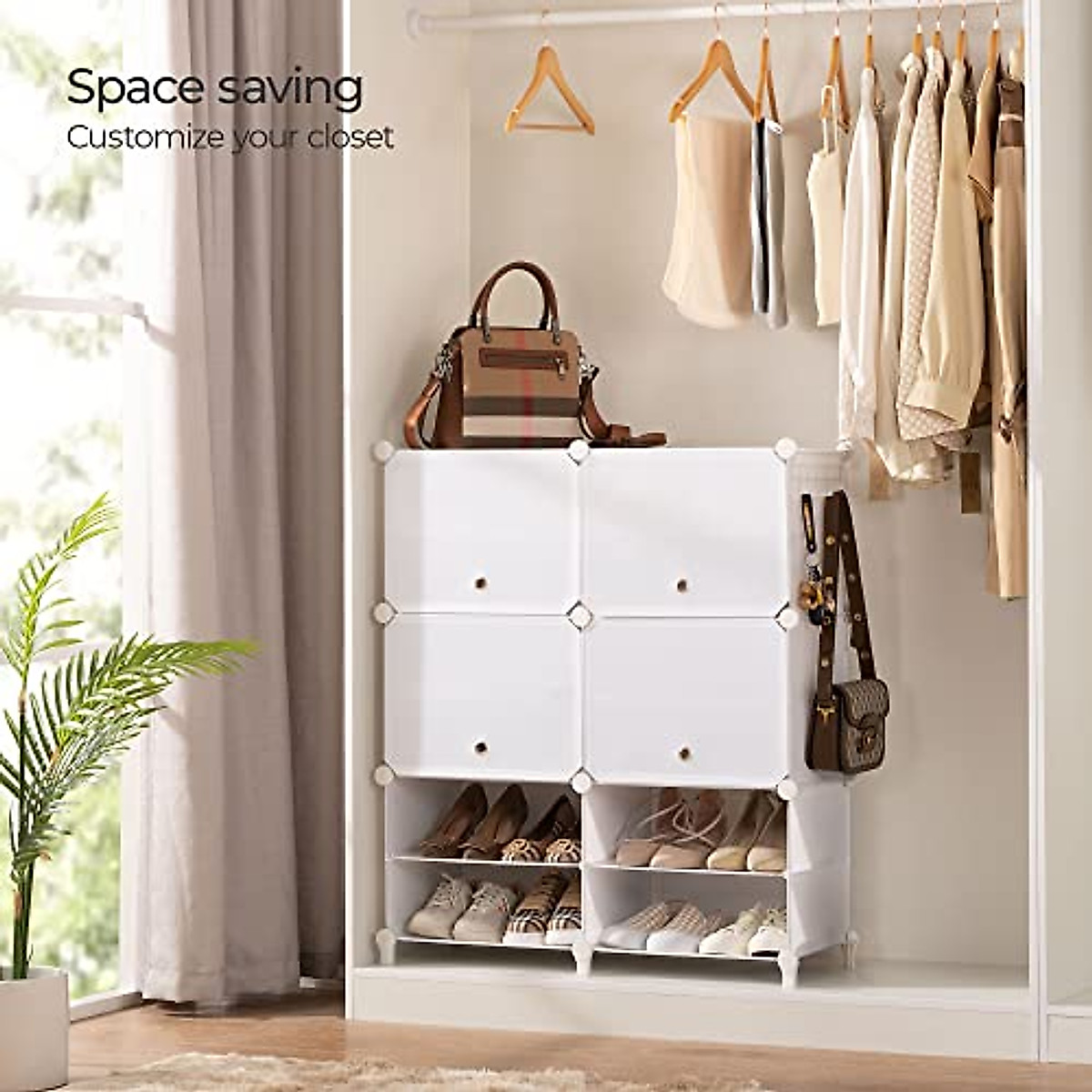 DINMO Shoe Rack, 6 Tier Shoe Storage Cabinet, 24 Pair Plastic Shoe Organizer for Closet Hallway Bedroom Entryway, White