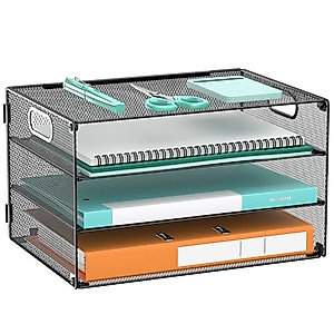 4-Tier Letter Tray Paper Organizer with Handle,Mesh File Holder Organization Document Storage for Office Home School, Black