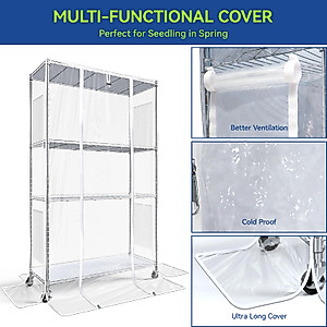 Monios-L Indoor Greenhouse with Grow Light and Shelf,Mini Greenhouse with 4-Tier Metal Plant Stand,Full Spectrum Growing Lamps with Clear Cover Tent for Seed Starter System,(35Lx14Wx61H)