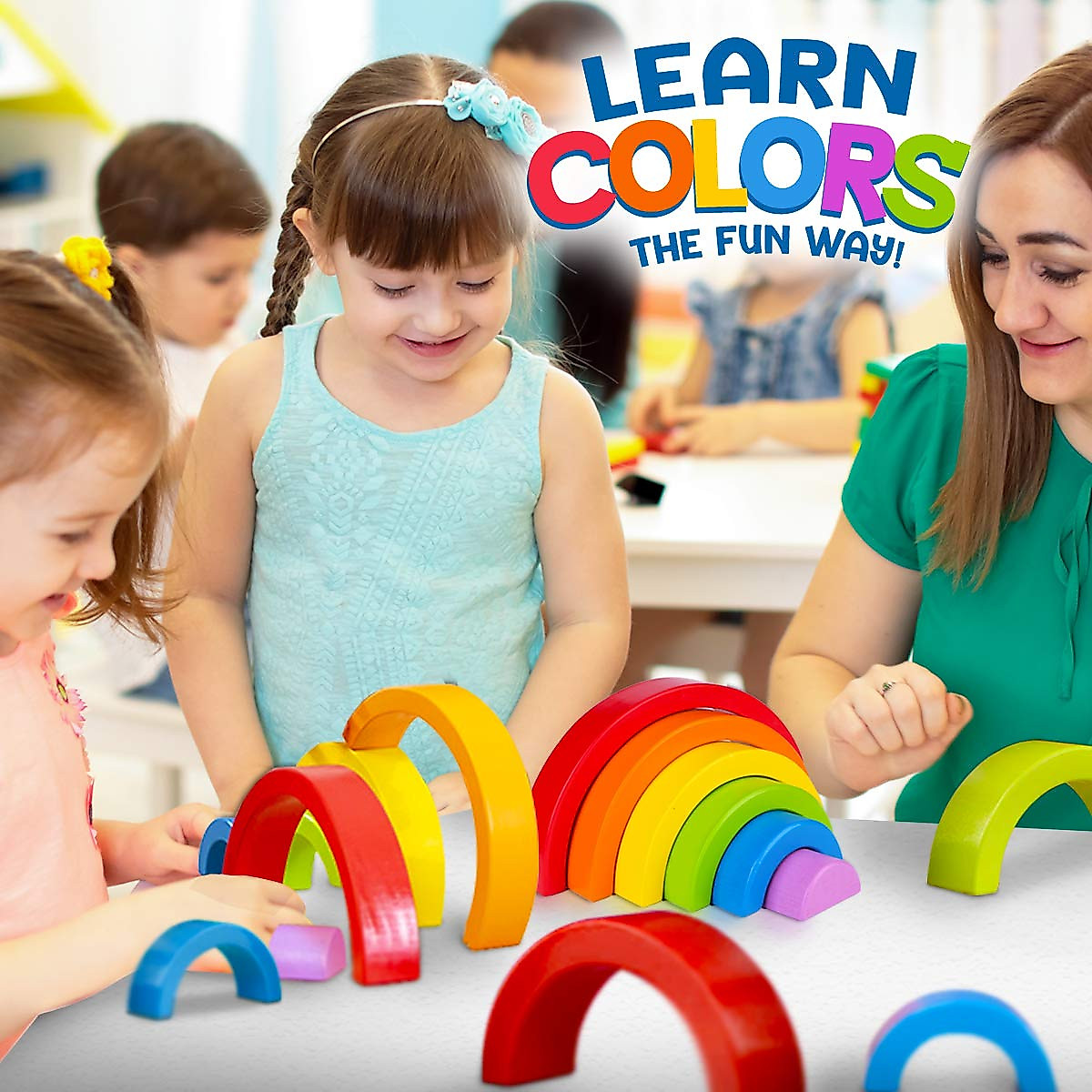 Goody King Wooden Toy Rainbow Stacking Toy - 6 Pcs Montessori Toys for 1 Year Old Educational Toy Preschool Activity Learning Creative Stacking Color Sorting Early Learning Early Development Gift