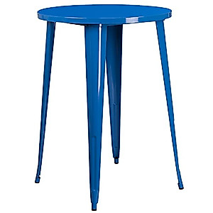 Flash Furniture Commercial Grade 30" Round Blue Metal Indoor-Outdoor Bar Table Set with 2 Cafe Stools