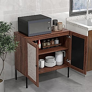 Giantex 2 Pcs Sideboard with Storage, Kitchen Buffet with 2 Rattan Doors, Liquor Cabinet, Wood Cupboard, Accent Furniture for Dining Room, Console Table for Entryway 31.5”Lx 16”Wx 31.5”H (Walnut)