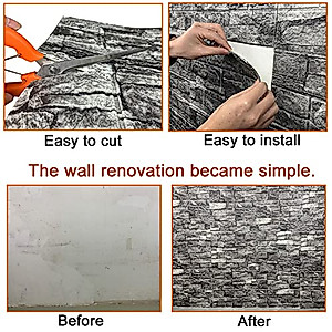 20PCS 3D Wall Panels Peel and Stick 3D Brick Wallpaper Peel and Stick Faux Stone Wall Panel Foam Brick Self-Adhesive Wallpaper(Rock,20pcs)