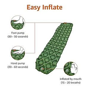 Amazon Basics Sleeping Pad, Folding,Inflatable,Built-In Foot Pump, Single, Olive Green