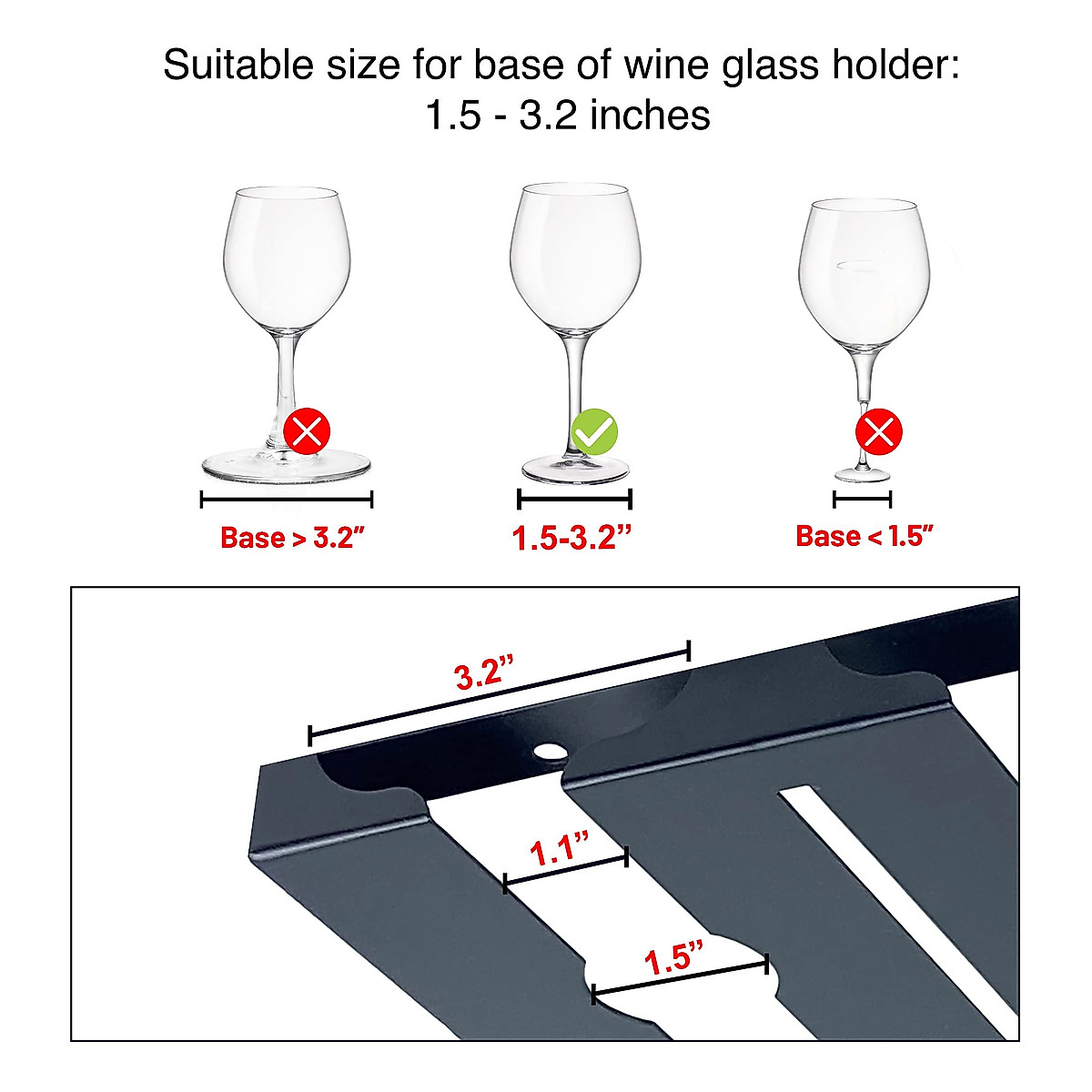 CHILLEX MART - Wine Glass Holder Under Cabinet & Shelf, Wine Glass Hangers Stemware Wine Rack, Hanging Wine Glass Rack with 3 Free Mug Hooks for Kitchen & bar Restaurant Storage (Black, 4 Rows)