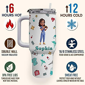 Personalized Nurse Tumbler 40oz -nurse therapeutic filmmaking instructor-Custom Name Insulated Travel Mug with Handle & Straw, Gift for Nurses, Medical Workers, Appreciation, Mother's Day j78EOf