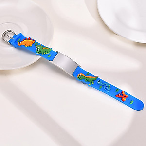 Personalized Safety Bracelet for Kids - Customized Stainless Steel Tag & Cartoon Silicone Strap Wristband for Kid Girls Boys Toddler,Free Engraving Adjustable Child Anti-Lost Safety Bracelets