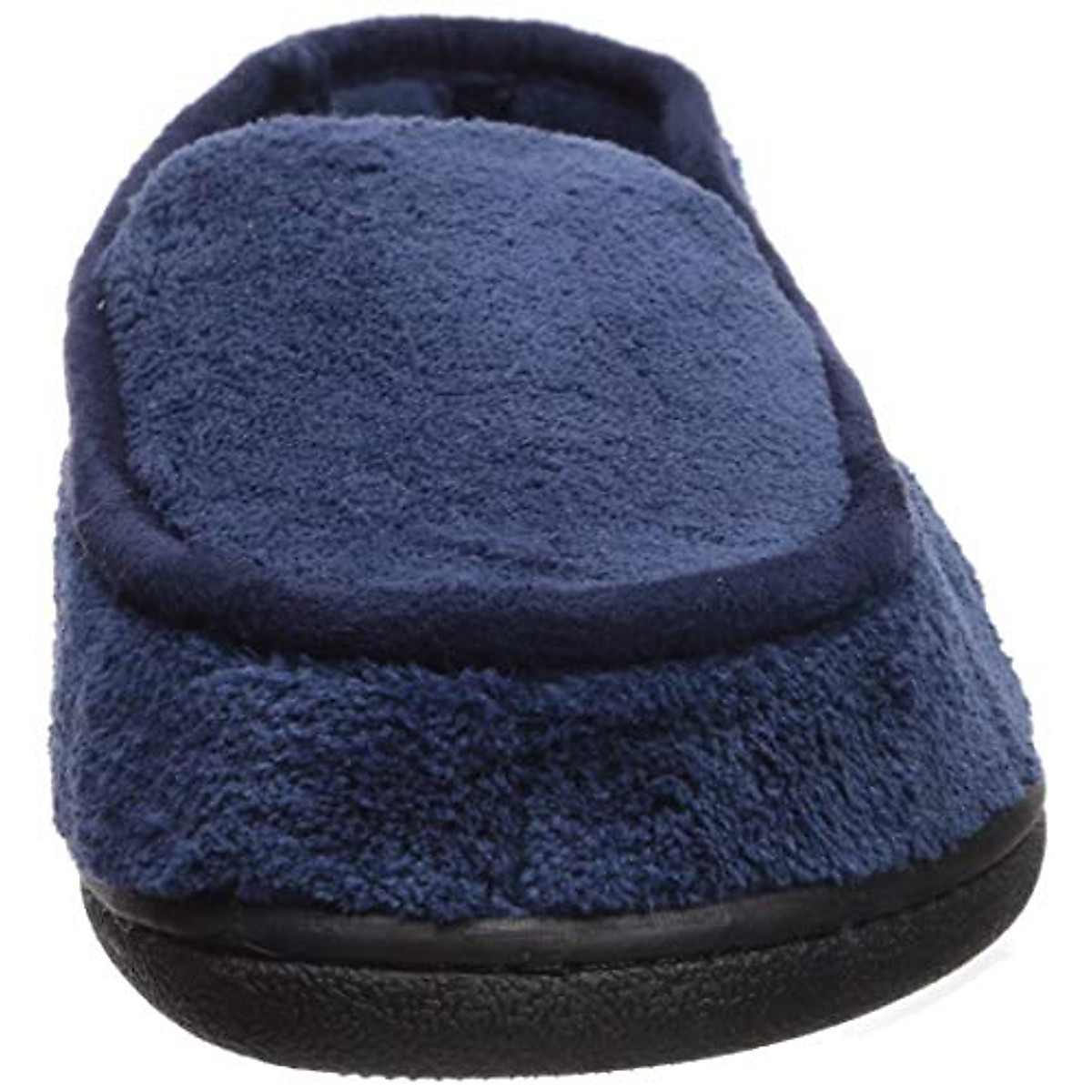 isotoner Men's Terry Moccasin Slipper with Memory Foam for Indoor/Outdoor Comfort, Navy, Large