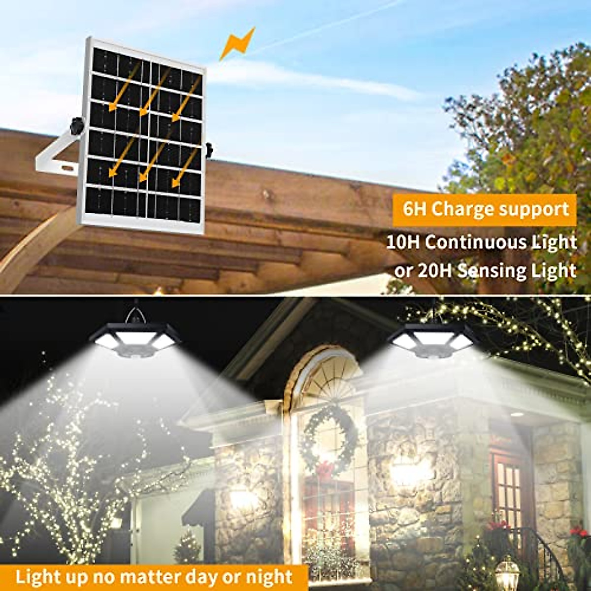 Yomisga Dual Head Solar Powered Shed Light Daytime Available Solar Pendant Lights Outdoor with Remote Control, Timer & Motion Sensor, 180 LED Solar Indoor Lights for Home, Shop, Garage, Barn…