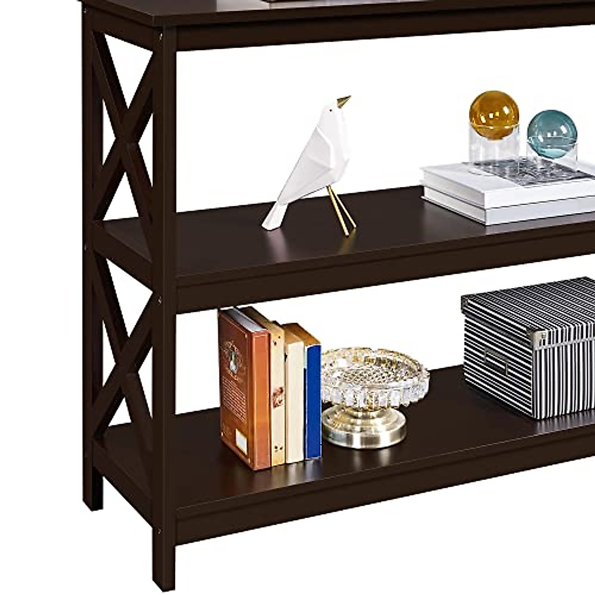 Yaheetech 3 Tier Console Table with 3 Storage Shelves, Entryway Table Sofa Side Narrow Long Table Bookshelf for Hallway Living Room, Accent Furniture, Espresso