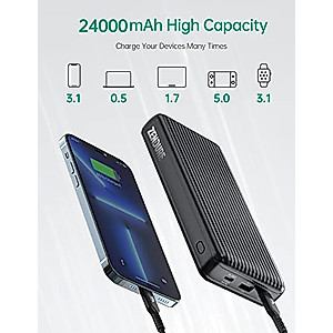 Zendure Portable Laptop Charger, Power Bank 100W PD 24000 mAh Fast Charger 2USB-C & 1 USB-A Total 205W External Battery Pack for MacBook iPad iPhone AirPods Pro SuperTank S5