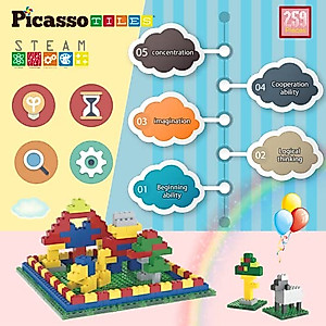 PicassoTiles 259 Piece Magnetic Brick Tile + Building Block Combo STEM Toy Set Compatible with Other Magnet Tiles Educational Toys for Children Ages 3 Years +