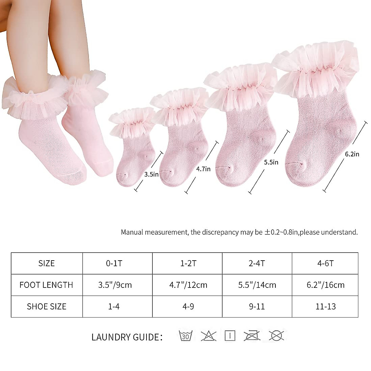 HOUSEYUAN Newborn Ruffle Socks For Toddler Baby Girls 6-12 Month Infant Lace Frilly Ankle Socks Dress 0-3 Months Red/Black/White 5 Pairs 0-1T