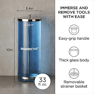 Diane Glass Disinfectant Jar for Sterilizing Hair Salon Shears, Combs, Barber Cleaning Supplies, Clippers, and Nail Tools – Large - 10” Tall x 3.4” Wide – 33 Fl Oz Capacity