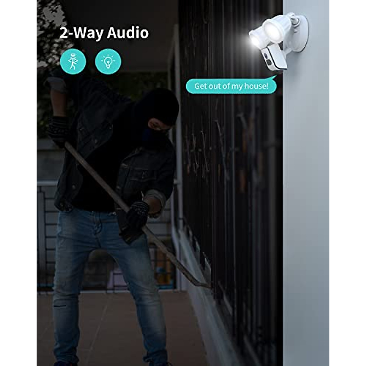 ZJX 2500 Lumens Floodlight Camera Outdoor, Security Cam with Motion-Activated Light, Motion Detection and Siren Alarm, Waterproof（White） (White), Round (FC-01)