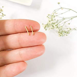 Altitude Boutique 18K Gold Plated Skinny Wire Midi Balance Bar Stud Earrings Hypoallergenic Long Bar Earrings in Gold, Rose Gold, or Silver | Delicate Jewelry (Gold, 10mm)