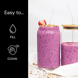 OMINA - 6-Pack Glass Cups of 16oz, Set with Lids & Straws, Beer Can Tumbler with Reusable Accessories and a Recipe e-Book