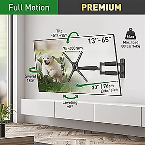 Barkan Long TV Wall Mount, 13-65 inch Full Motion Articulating - 4 Movement Flat/Curved Screen Bracket, Holds up to 79lbs, Extremely Extendable, Fits LED OLED LCD