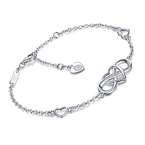 Billie Bijoux Women 925 Sterling Silver Infinity Bracelet Forever Love” Infinity Heart White Gold Plated Diamond Adjustable Bracelet Best Gifts