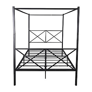 HomJoones Queen Size Metal Canopy Platform Bed with Headboard,Metal 4 Poster Canopy Metal Bed with Sturdy Bed Frame (Queen)