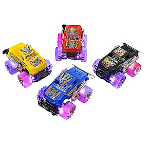 Playee Light Up Monster Truck Set, Set Includes 2, 6 Inch Monster Car Toy with Beautiful Flashing LED Tires, Push n Go Cars, Friction Toy, Race Truck Car for Kid