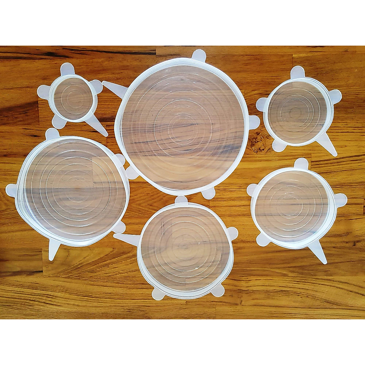 Silicone Stretch Lids, Reusable Plastic Wrap Alternative, 6 Pcs Silicone Lids, Eco Friendly Food Storage Covers for 3” - 11” Container, Bowl, Cup – Dishwasher Safe Bowl Covers, Clear