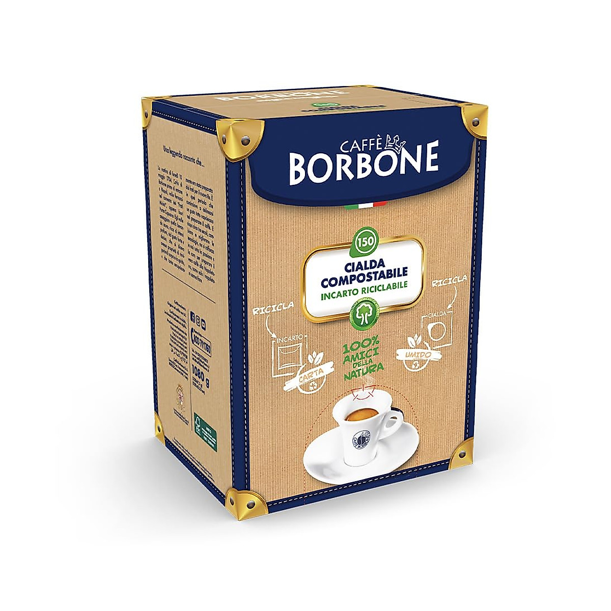 Caffe Borbone 150 Single Served Espresso Coffee Pods, Blue Blend with Refined Taste, Powerful Character and Intense Aroma, Roasted and Freshly Packaged in Italy