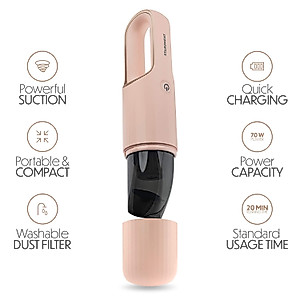 STARUMENT Portable Hand Vacuum Cleaner for Dust Pet Hair Dirt Home Car Interior, Furniture Lightweight Easy to Use, Compact Design Battery Rechargeable with USB-C Cable Pink