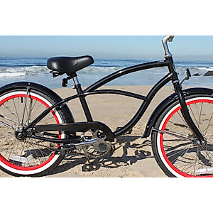 Firmstrong Urban Boy Single Speed Beach Cruiser Bicycle, 20-Inch, Black w/ Red Rims