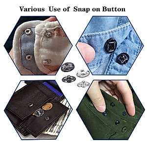 Fuman Forest 100 Sets Sew-on Snap Buttons Metal Snaps Fasteners Press Studs Buttons for Sewing, 8.5 mm,10 mm & 12mm,Black & Silver, (Fuman-034)