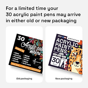 ARTISTRO Acrylic Paint Markers Pens – 30 Acrylic Paint Pens Medium Tip (3mm) - Great for Rock Painting, Wood, Fabric, Card, Paper, Ceramic & Glass - 28 Colors + Extra Black & White Paint Marker Set