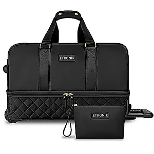 ETRONIK Rolling Duffle Bag with Wheels, 21-inch Flight Approved Travel Duffle Bag with Wet Pocket & Shoe Compartment, Carry On Luggage 22x14x9 Airline Approved, Black