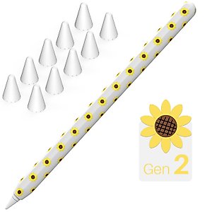 NIUTRENDZ Sunflower Case for Apple Pencil 2nd Generation Case Cover Silicone Protective Sleeve Accessories with 10pcs Apple Pencil Tips Cover (White)