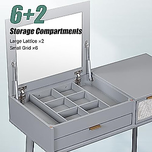 Lifeand 43.3" Classic Wood Makeup Vanity Set with Flip-top Mirror and Stool, Dressing Table with Three Drawers and Storage Space,Gray