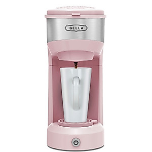 BELLA Dual Brew Single Serve Coffee Maker, K-cup Compatible with Ground Coffee Basket & Adapter - Carefree Auto Shut Off & Adjustable Tray, 14oz, Pink