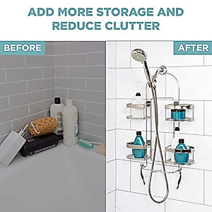 Zenna Home Hanging Shower Caddy, Over the Shower Head Bathroom Storage, Stainless Steel, For Handheld Shower Hoses, Rust Resistant, No Drilling, Expandable Organizer, 4 Baskets, Razor Holders, Hooks