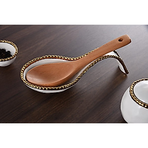 Pampa Bay Golden Salerno Titanium-Plated Porcelain Spoon Rest, 9.5 x 4in