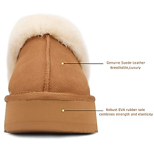 Yonnzn Platform Slippers for Women Indoor Outdoor Suede Leather Fuzzy House Shoes