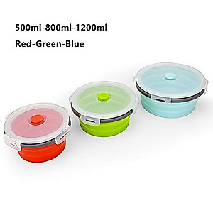 CARTINTS Round Collapsible Bowls with Lids, Reusable Silicone Food Storage Containers, 3Pack 500-800-1200ML, Stackable Space Saving, Microwave and Freezer Safe, Meal Prep Container