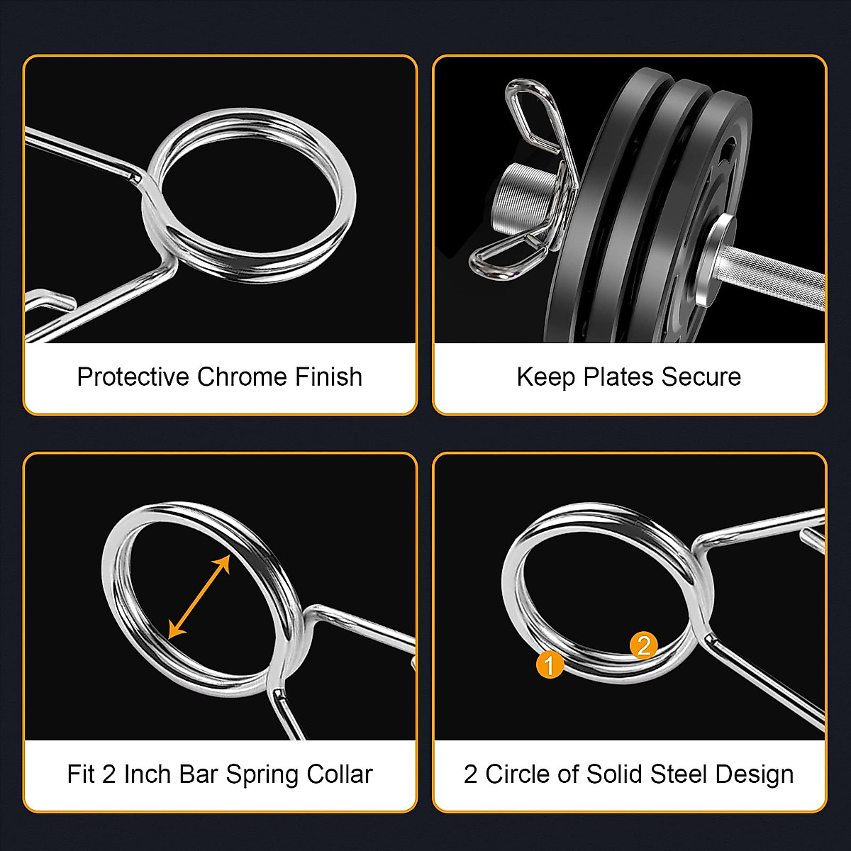 Uboway Olympic Dumbbell Handles: 20" Dumbbell Set for 2" Olympic Weight Plates, Weight Lifting Handles with 2 Pair of Spring Collars, Home Gym Accessories