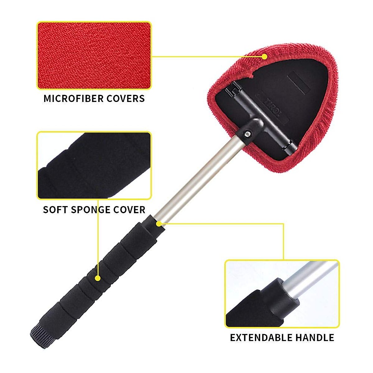 AutoEC Auto Car Windshield Cleaner, Extendable Handle Window Cleaner Brush Kit Comes with 4 Packs Washable and Reusable Pads（2 Wet Use 2 Dry Use）
