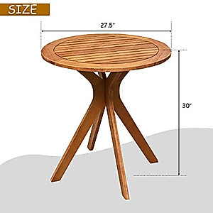 Hysache Patio Bistro Table, Wooden Round Table w/X Shape Base, Side Table for Indoor or Outdoor Use, Coffee Table for Patio, Garden, Backyard, Living Room, Teak