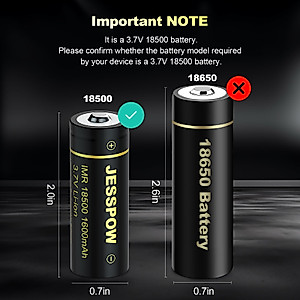 JESSPOW 18500 Battery, IMR 18500 Rechargeable Li-ion Battery 1600mAh 3.7V for Flashlight, Solar Garden Light and More, 18500 Rechargeable Solar Batteries with Button Top (8 Pack)