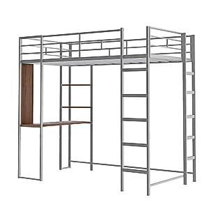 Harper & Bright Designs Twin Size Loft Bed with Desk, Heavy Duty Metal Loft Bed Twin with Shelves, Twin Metal Loft Bed Frame for Kids,Teens, No Box Spring Needed,Silver