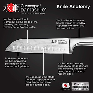 Santoku Knife, 6.5Inch - Damashiro by Cuisine::pro - Perfect for Slicing, Dicing and Mincing - Crafted from Japanese Steel