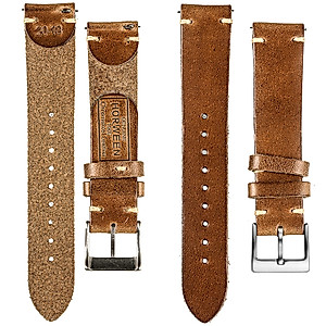 hemsut h 20mm Leather Watch Bands for Men, Thin Soft Horween Leather Watch Strap Quick Release Vintage Watch Wrap