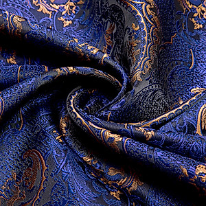 YOHOWA Men/Women Silk Scarf Floral Navy Gold Lightweight Scarves Neckerchief Party Wedding Fashion Gift